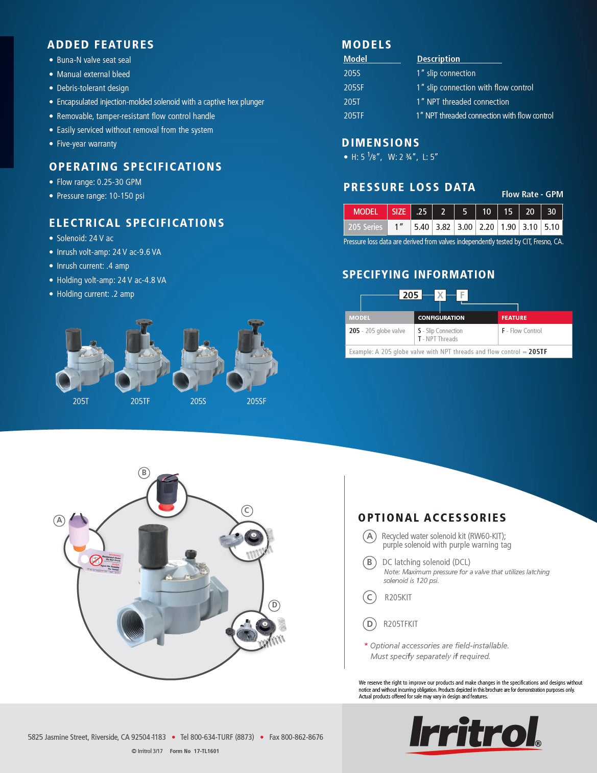 205FC Series Irritrol Richdel 1" Solenoid Valve with Flow Control