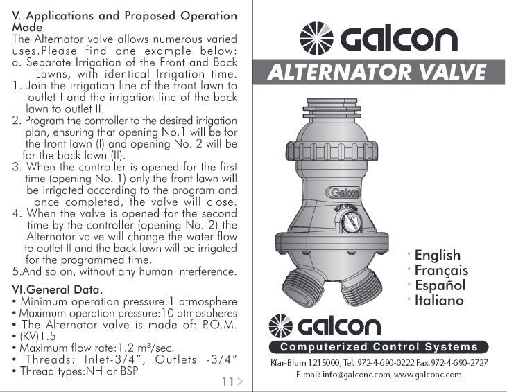 Galcon Alternator Valve 3/4"