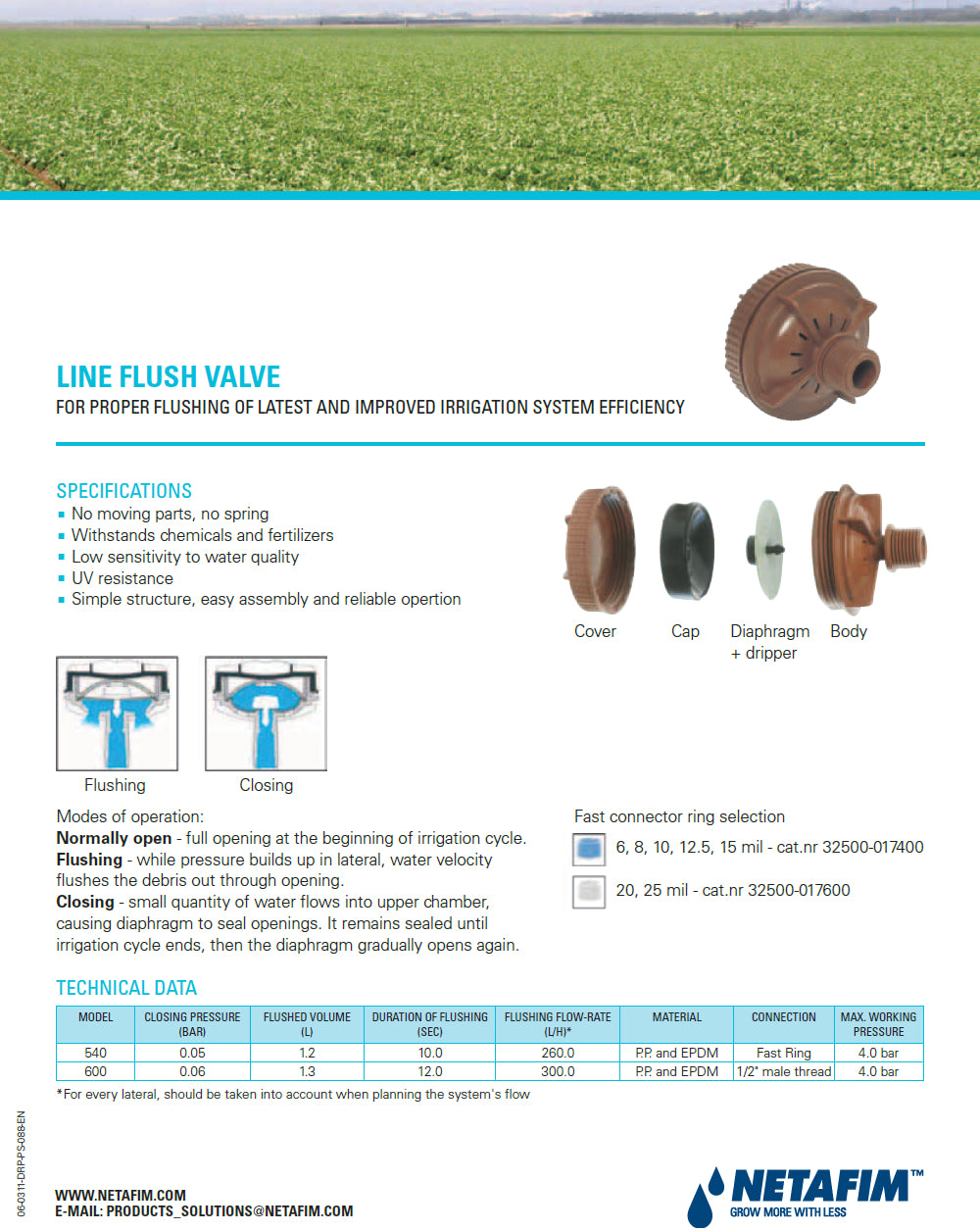 Netafim Brown Flushing Valve 1/2" Male