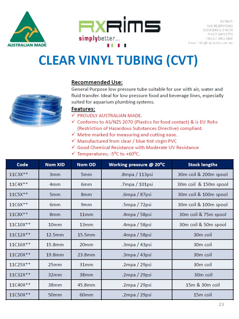 Clear Vinyl Tubing Food Grade 16mm Cut